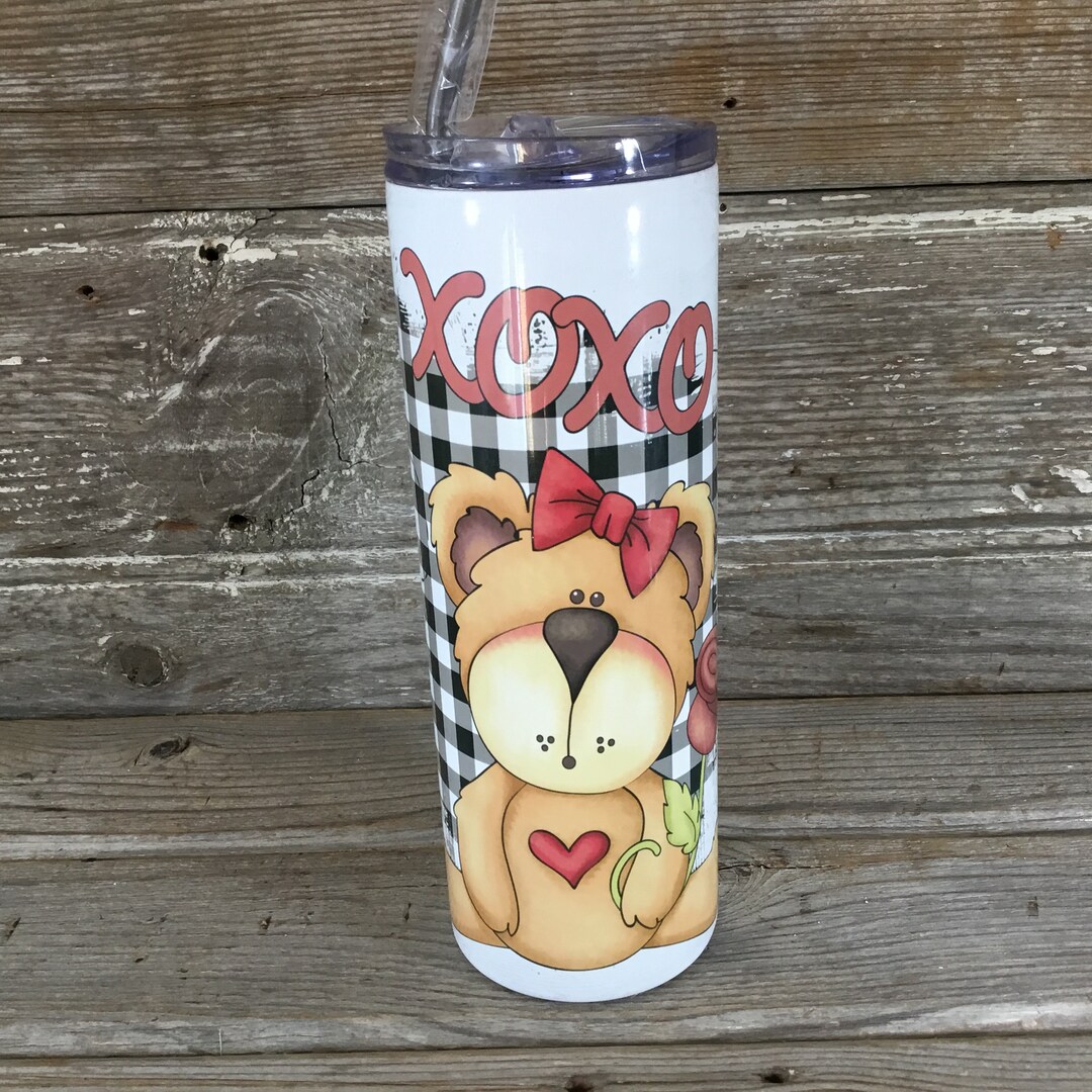 XOXO Teddy Bear Love 20 Oz Skinny Tumbler With Straw & Lid - Etsy