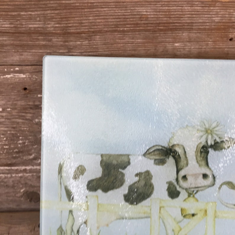 Holstein Cow Friends Glass Cutting Board Kitchen Decor | Etsy