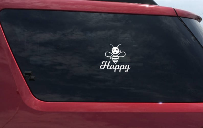 Bee Happy Decal Bumble Bee Bee Decal Honeybee Window - Etsy