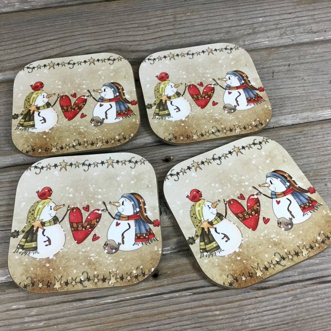 Snowman Friends Coasters, Set of 4 Coasters, Hardboard Coasters - Etsy