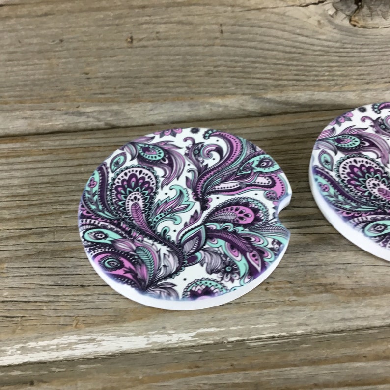 Purple Paisley Car Coasters Set of 2 Car Coasters - Etsy
