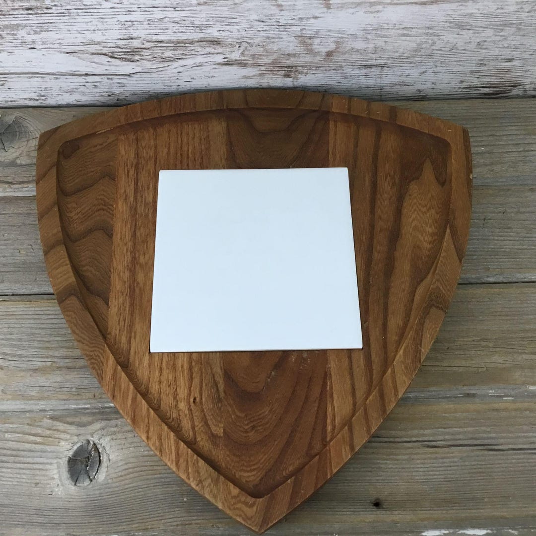 Decorative Shield-shaped Wooden Cheese Board W/ Removable Ceramic Tile ...