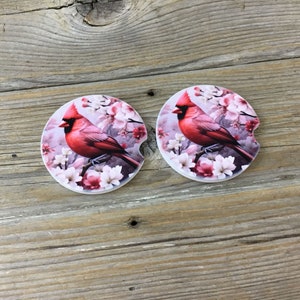 Male Cardinal With Flowers Car Coasters - Set of 2 - Etsy