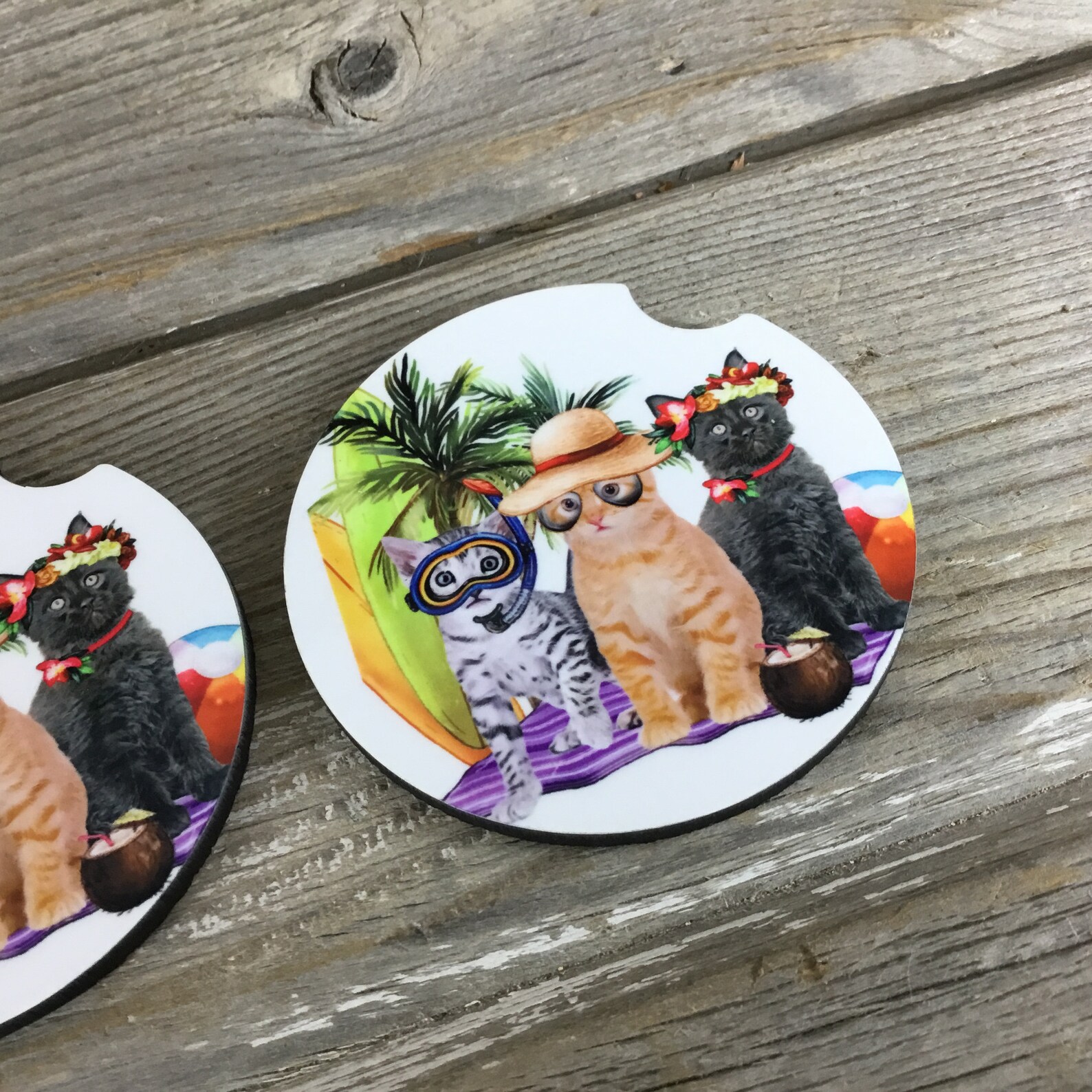 Cat Car Coasters Set of 2 Car Coasters O.C.D. Cat Beach | Etsy