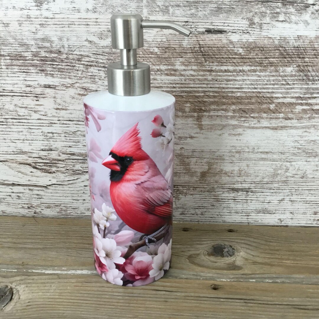 Cardinal & Cherry Blossom Soap Dispenser Stainless Steel Pump Pink ...