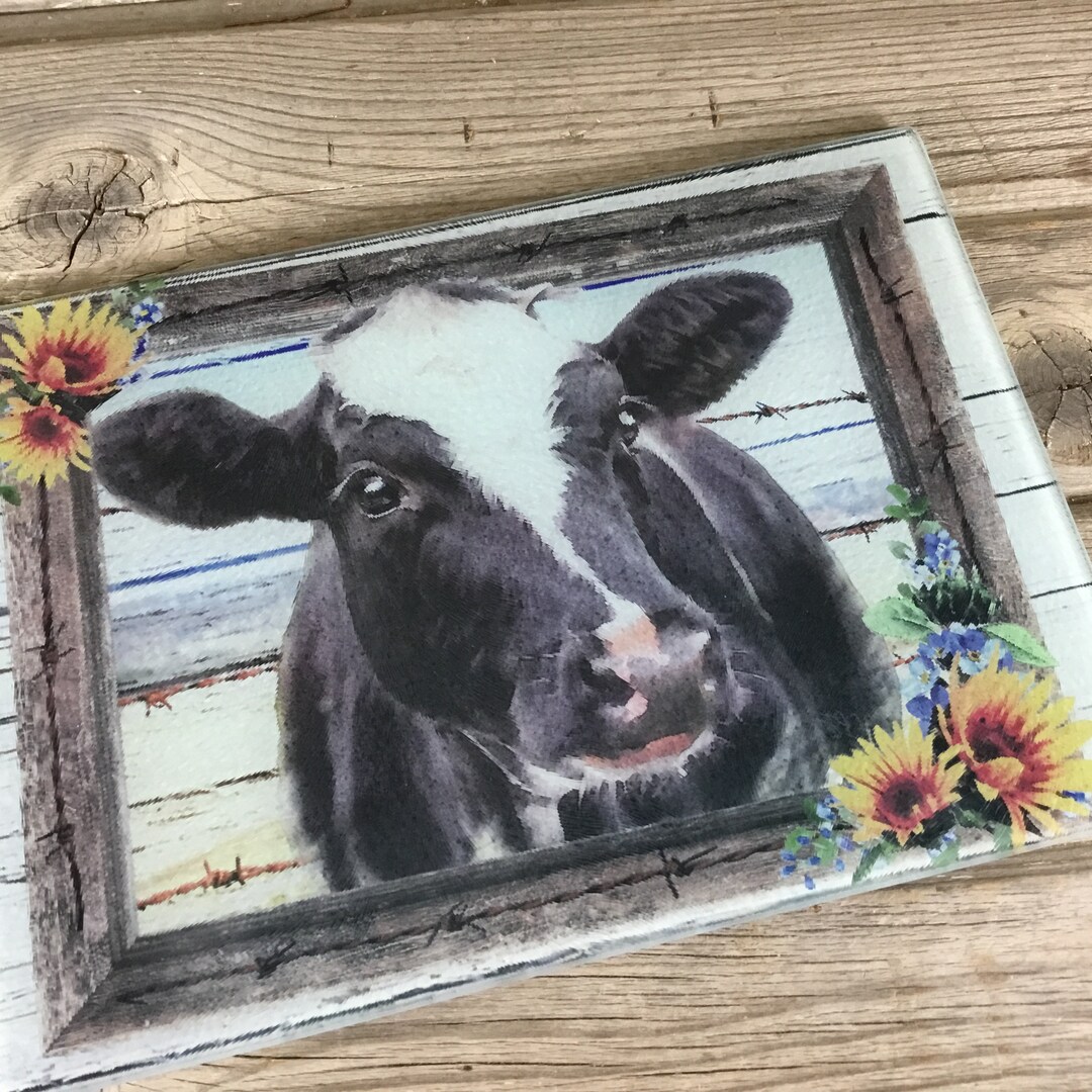 Holstein Cow Glass Cutting Board, Kitchen Decor, Housewarming Gift ...