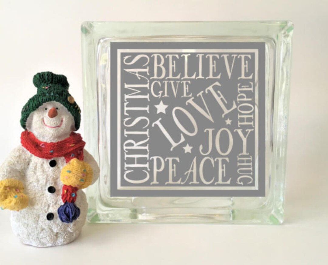 Christmas Glass Block Decal, Christmas Words, Christmas Decor, Wine ...
