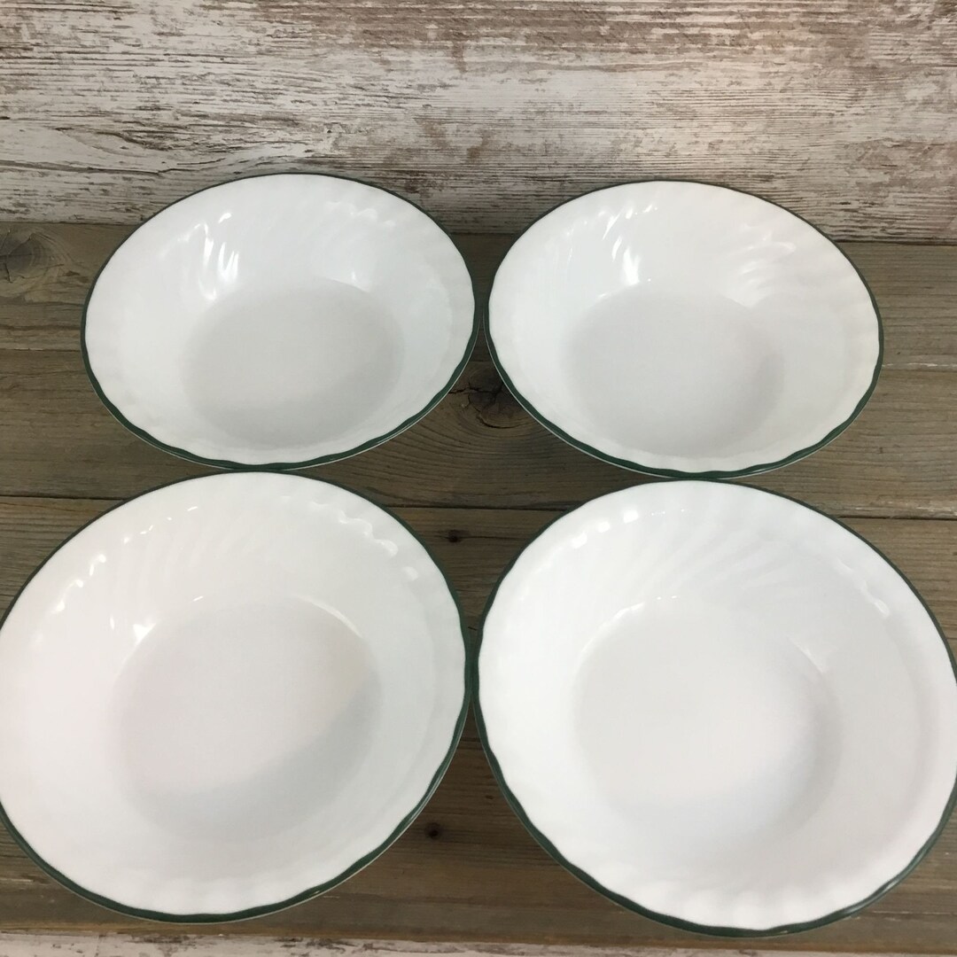 Set of 4 Corelle Callaway Green Ivy Soup Cereal Bowls Swirl White Green ...