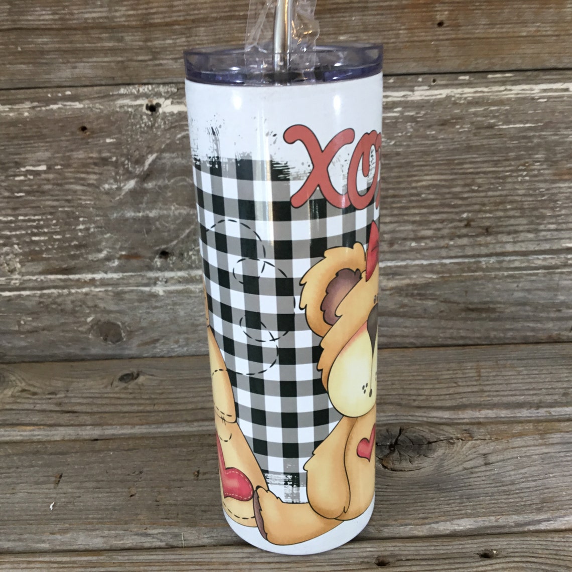 XOXO Teddy Bear Love 20 Oz Skinny Tumbler With Straw & Lid - Etsy