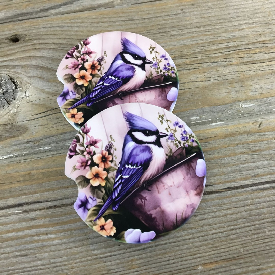 Blue Jay Floral Car Coasters - Etsy
