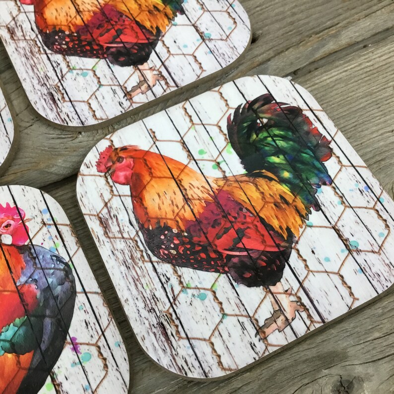 Rustic Rooster Coasters Set of 4 Coasters Hardboard | Etsy