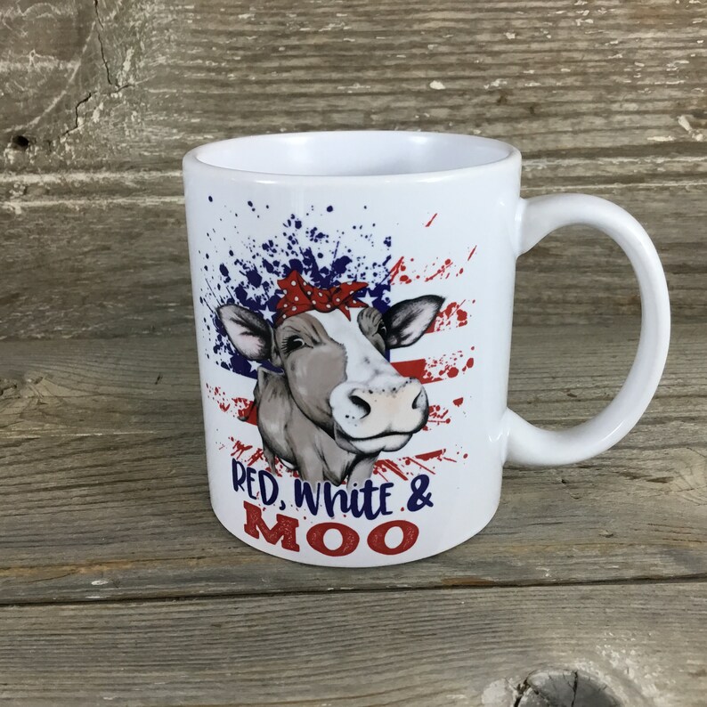 Red White and Moo Cow Coffee Mug Patriotic Mug - Etsy
