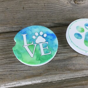 Dog Paw Print Love Car Coasters, Set of 2 Car Coasters - Etsy