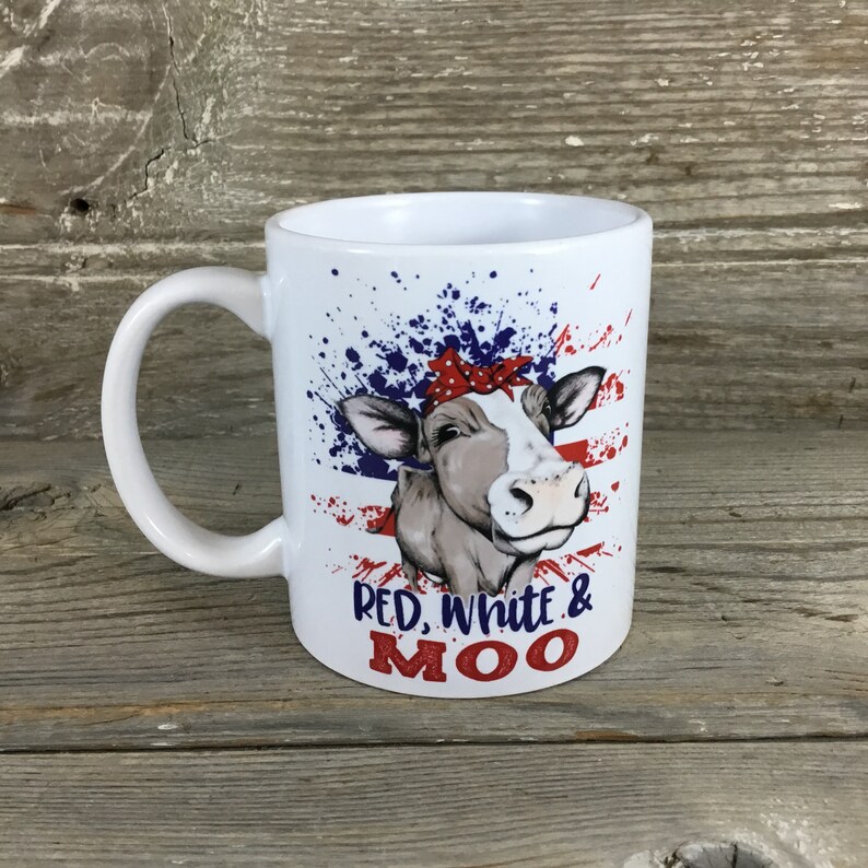 Red White and Moo Cow Coffee Mug Patriotic Mug - Etsy
