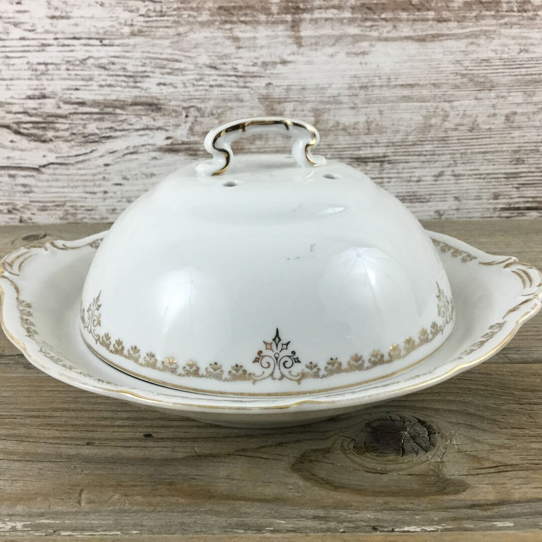 Covered Butter Dish and Strainer Victoria Austria Gold Trim Scalloped ...