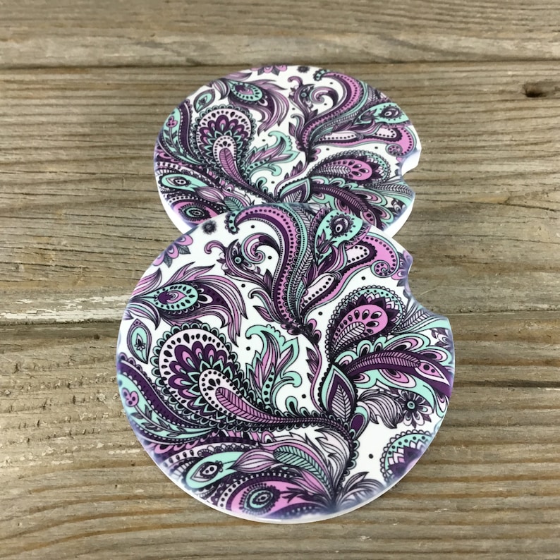 Purple Paisley Car Coasters Set of 2 Car Coasters - Etsy