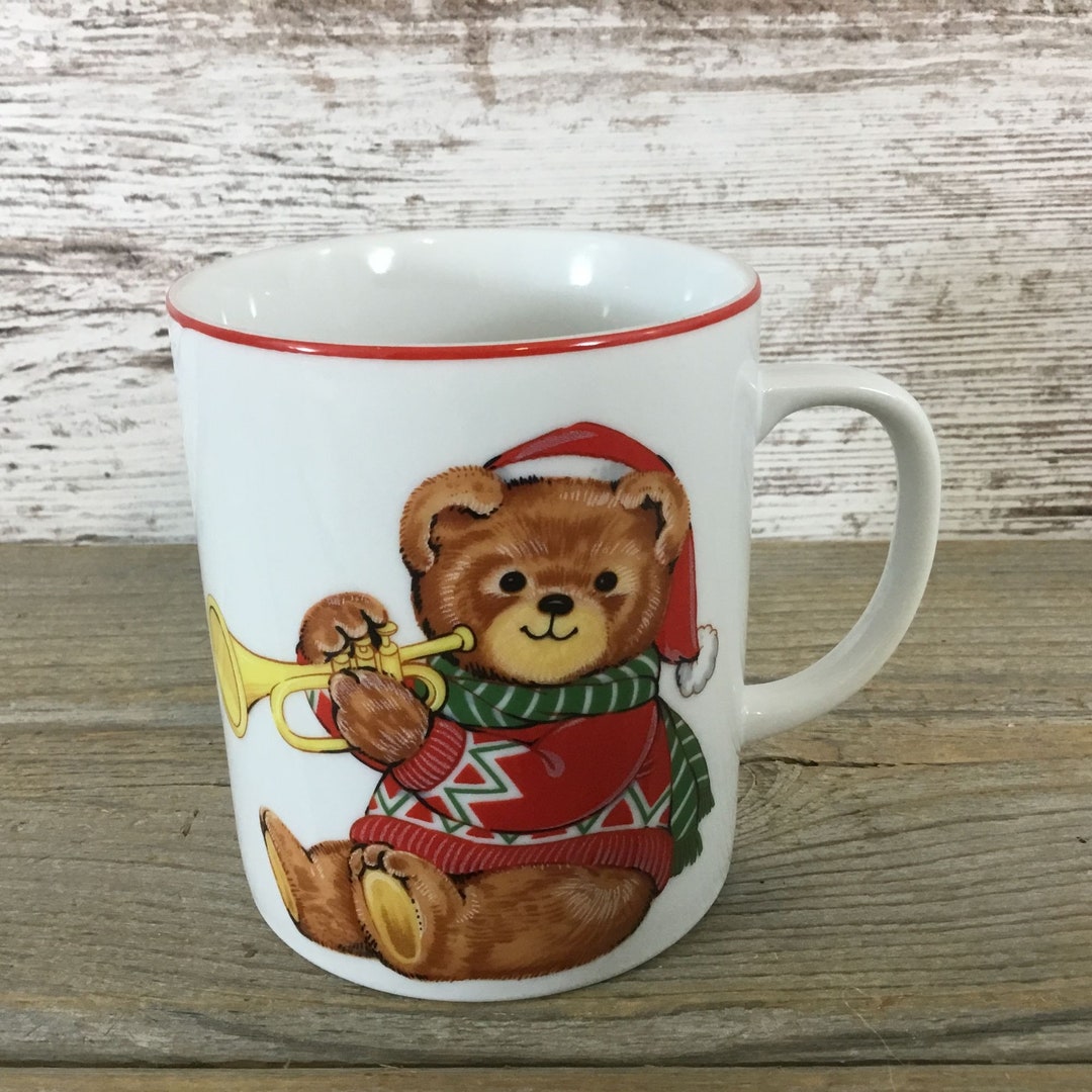 Christmas Teddy Bear Playing Trumpet Coffee Mug Made in Japan 10 Oz - Etsy