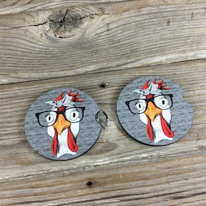 Funny Chicken With Glasses Car Coasters - Set of 2 - Etsy