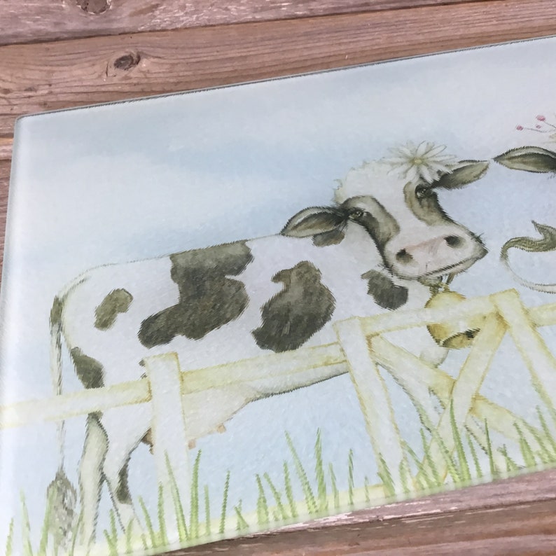 Holstein Cow Friends Glass Cutting Board Kitchen Decor | Etsy