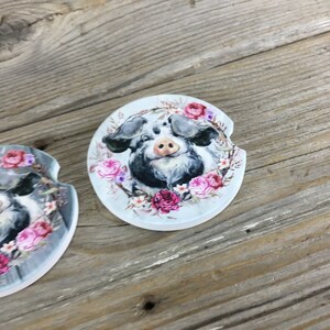 Pig Car Coasters, Set of 2 Car Coasters, Floral Pig Car Decor - Etsy
