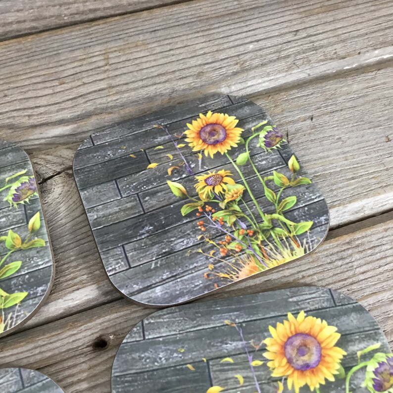 Rustic Sunflower Coasters Set of 4 Coasters Hardboard - Etsy
