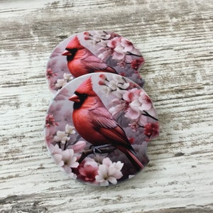 Male Cardinal With Flowers Car Coasters - Set of 2 - Etsy