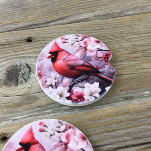 Male Cardinal With Flowers Car Coasters - Set of 2 - Etsy