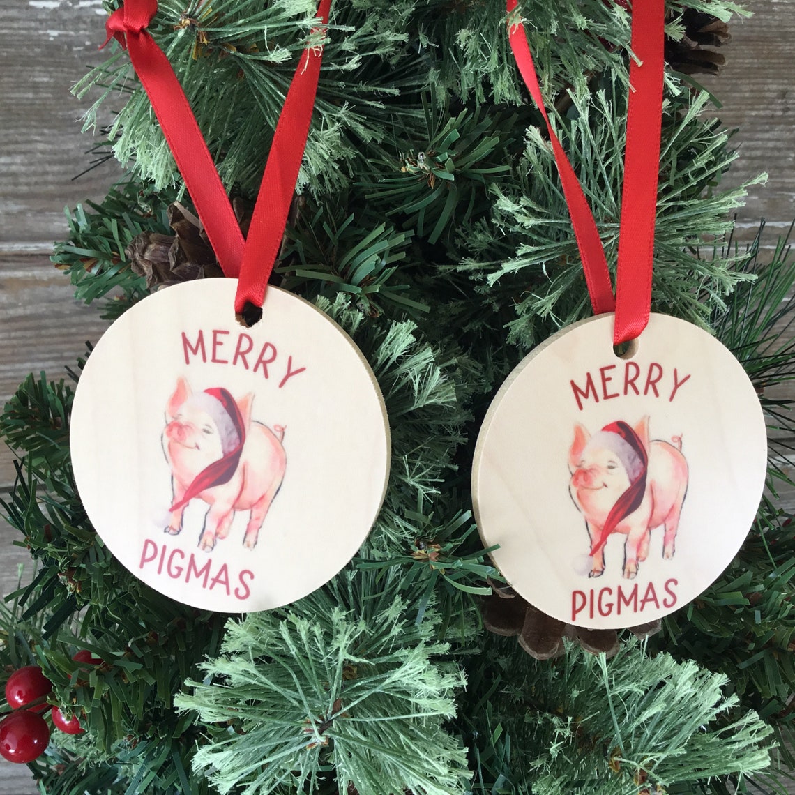 Pig Christmas Ornament Merry Pigmas Wood Christmas Ornament - Etsy