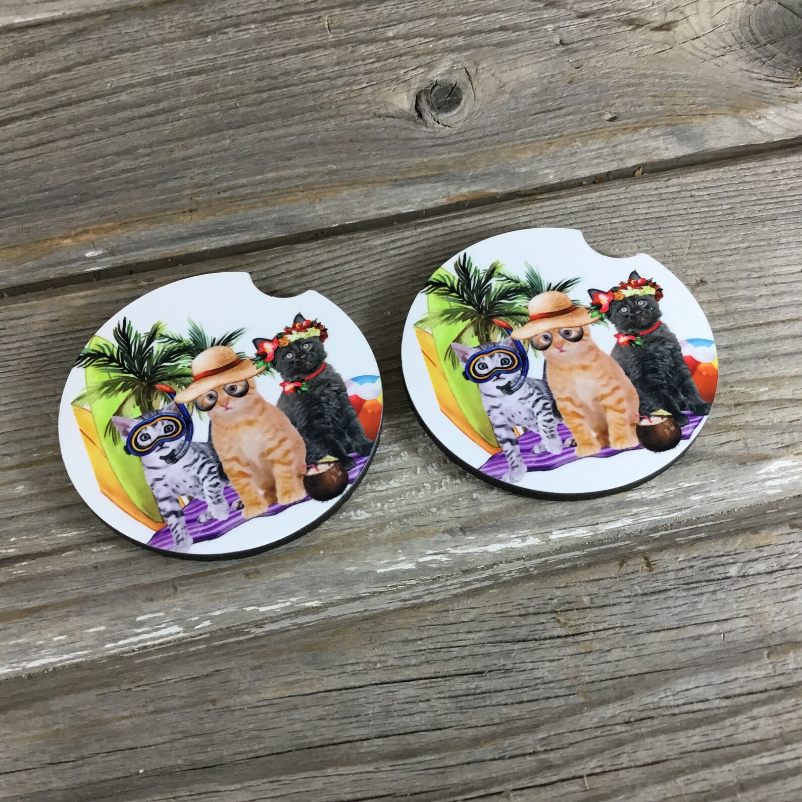 Cat Car Coasters Set of 2 Car Coasters O.C.D. Cat Beach | Etsy