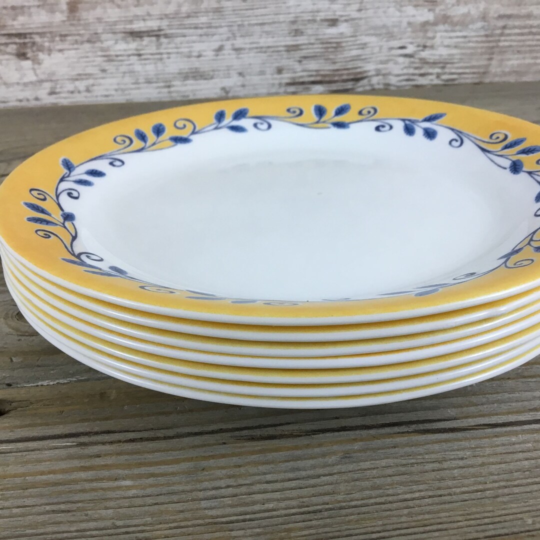 Set of 6 Corelle Casa Flora Dinner Plates 10.25 Yellow White Blue ...