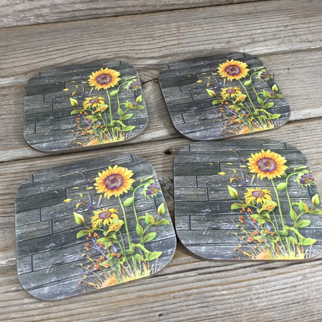 Rustic Sunflower Coasters, Set of 4 Coasters, Hardboard Coasters - Etsy