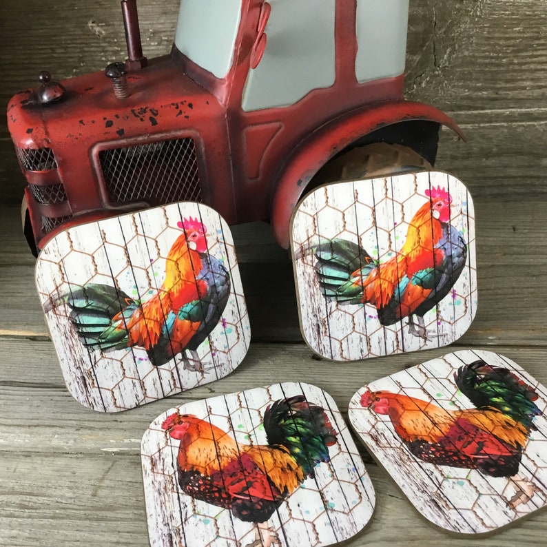 Rustic Rooster Coasters Set of 4 Coasters Hardboard | Etsy
