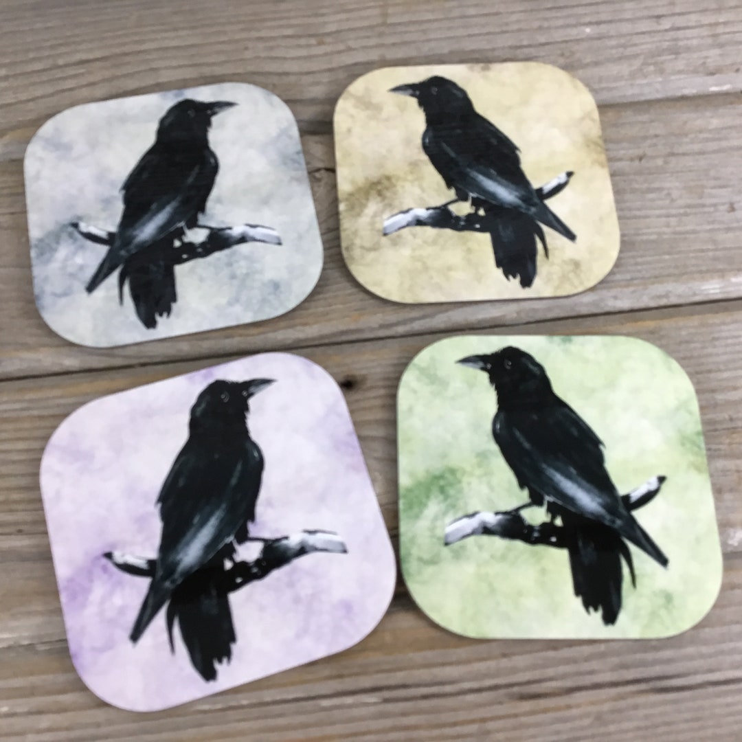 Black Crow Set of 4 Hardboard Coasters - Etsy