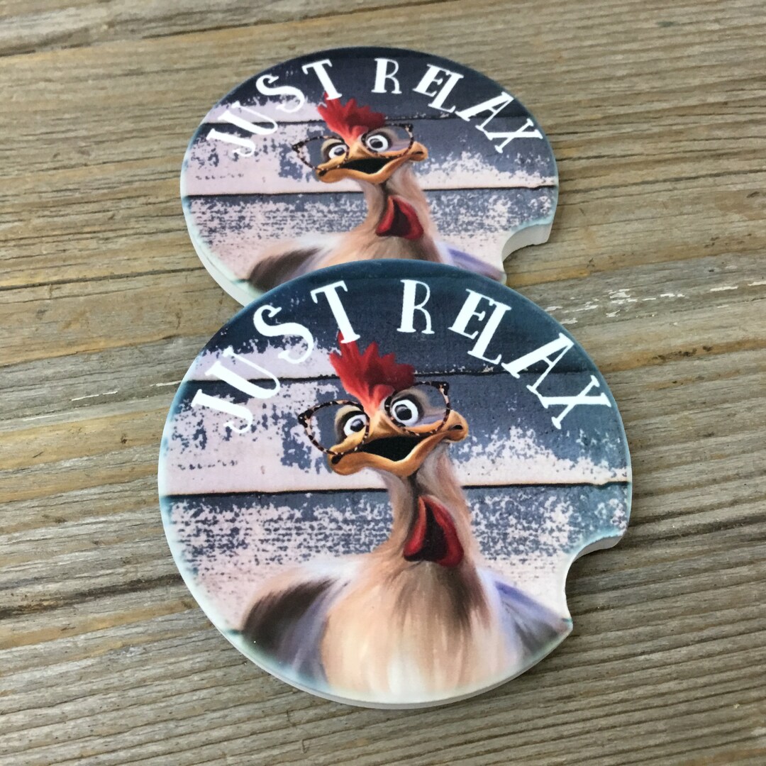 Just Relax Crazy Chicken Car Coasters, Set of 2 - Etsy