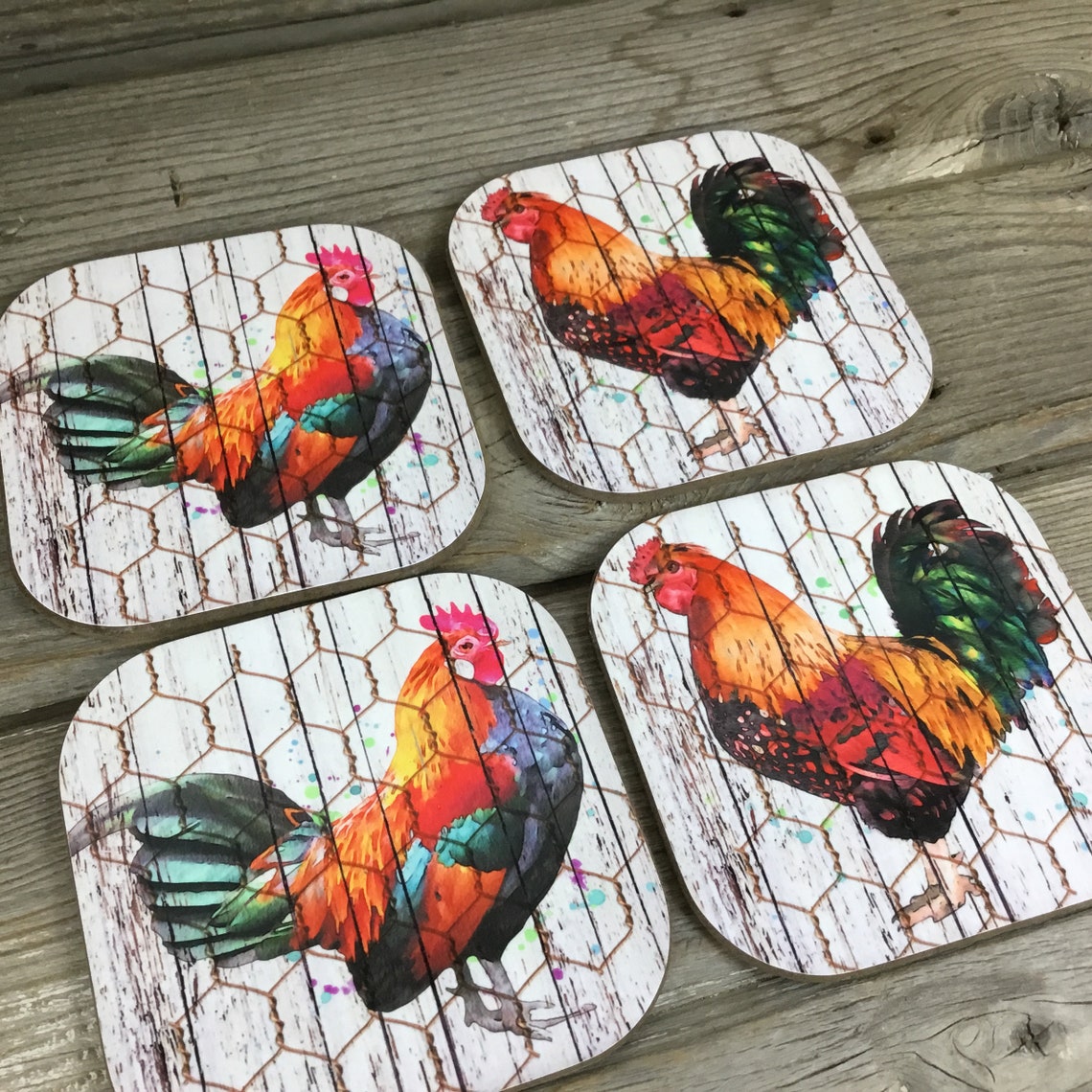 Rustic Rooster Coasters Set of 4 Coasters Hardboard | Etsy