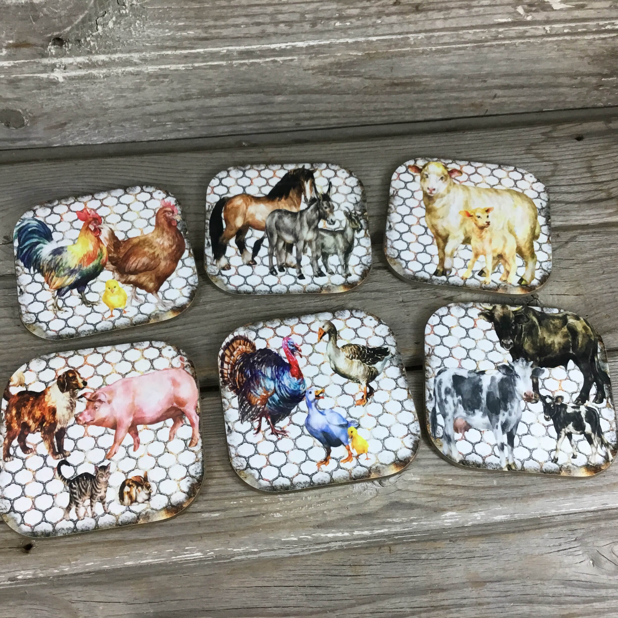Rustic Farm Coasters Set of 6 Coasters Farm Animal Coasters | Etsy