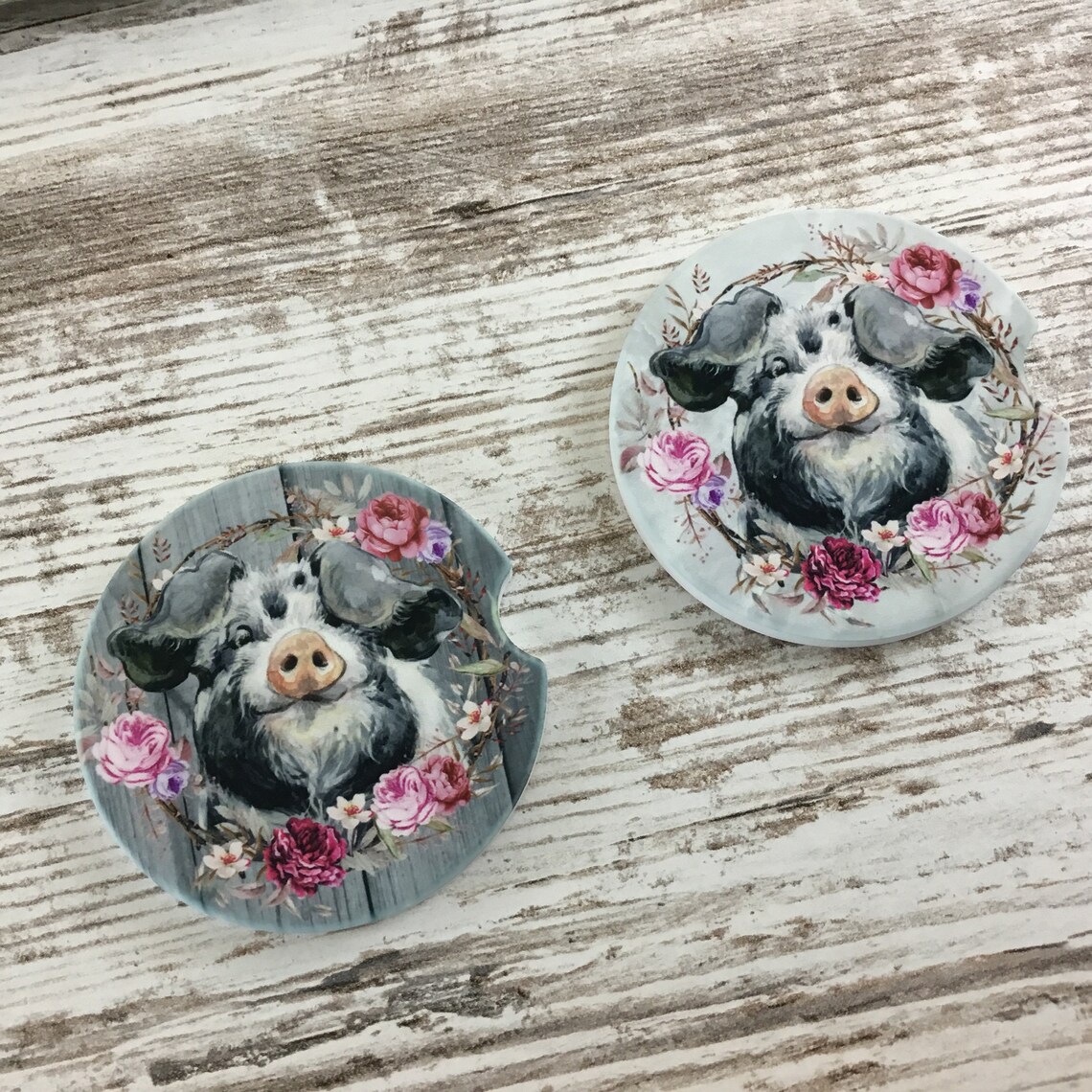 Pig Car Coasters Set of 2 Car Coasters Floral Pig Car Decor - Etsy