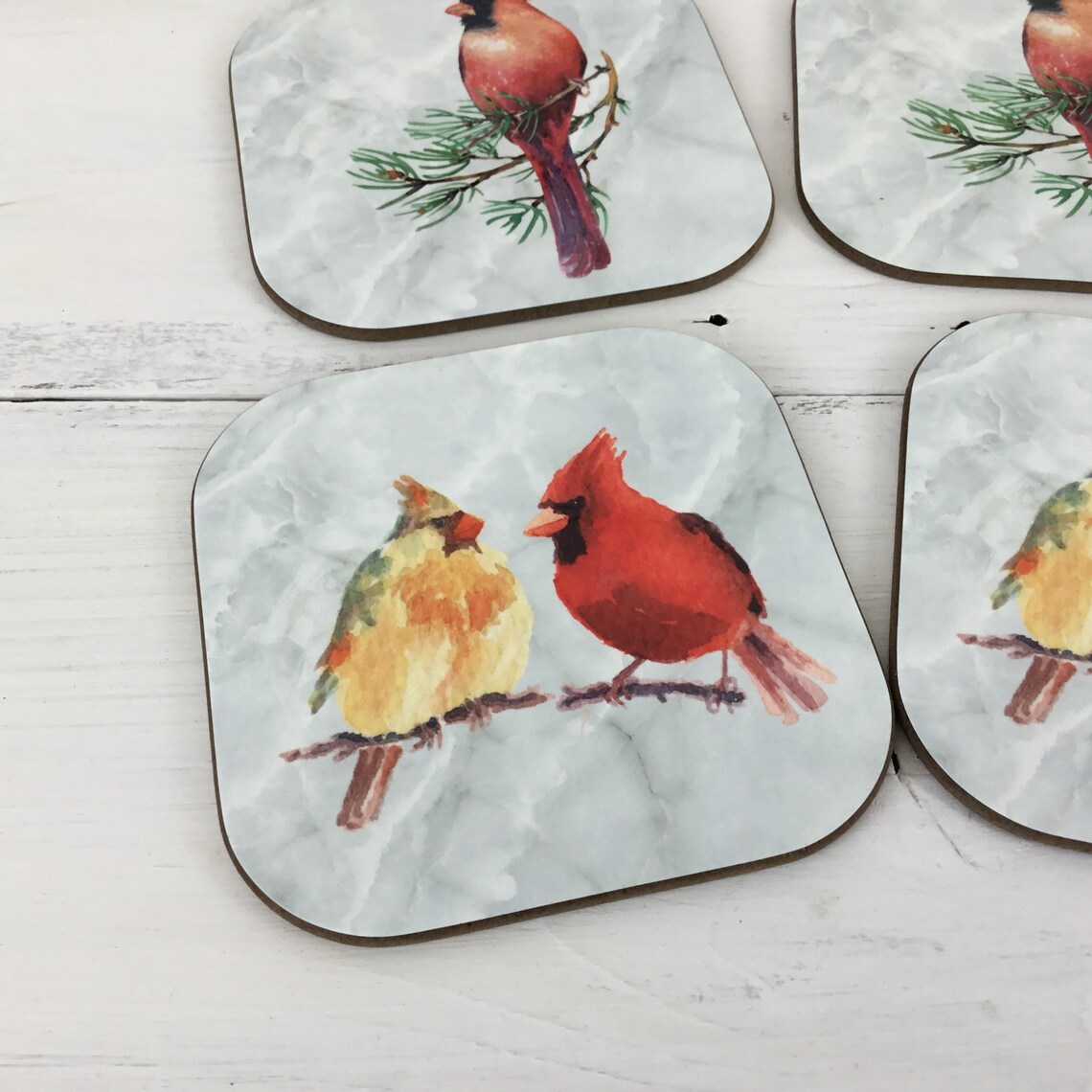 Cardinal Coasters Set of 4 Hardboard Coasters Male Cardinal - Etsy