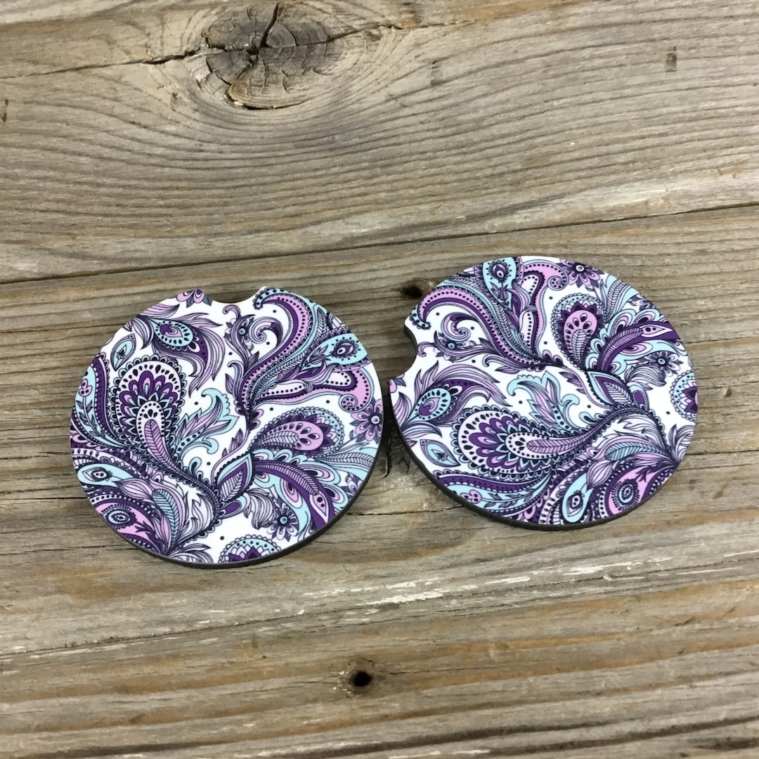 Purple Paisley Car Coasters, Set of 2 Car Coasters - Etsy
