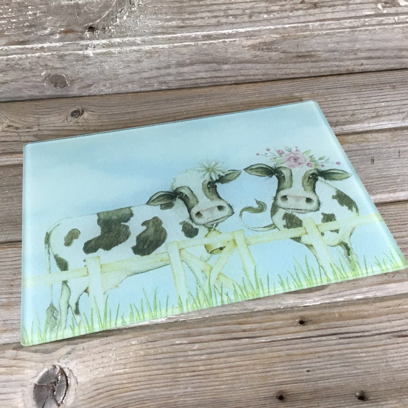 Holstein Cow Friends Glass Cutting Board Kitchen Decor | Etsy