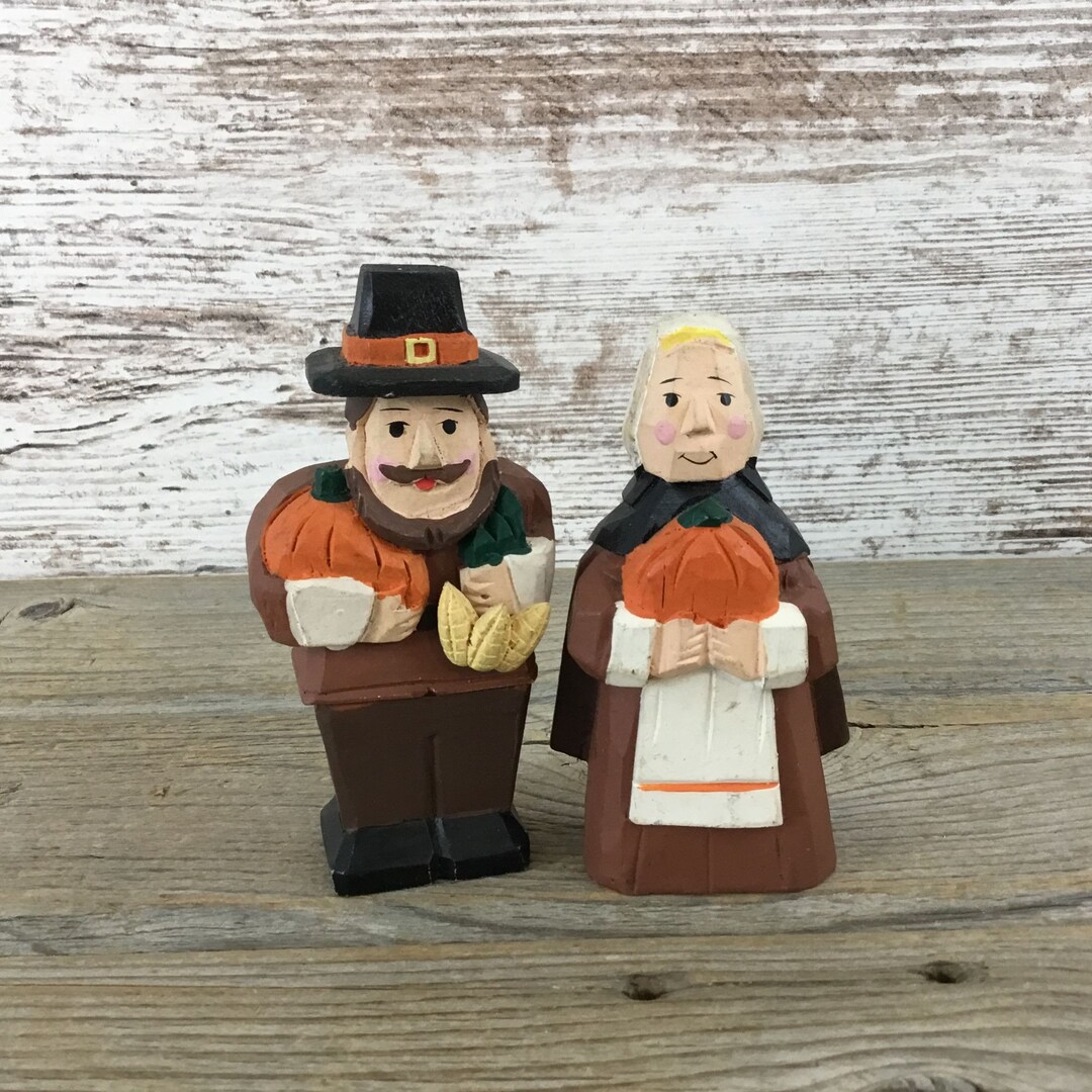 Vintage Thanksgiving Pilgrim Figurines Midwest Importers Wooden Hand ...