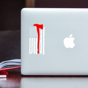 Firefighter Axe Decal, Tattered Flag Car Decal, Firefighter Window ...