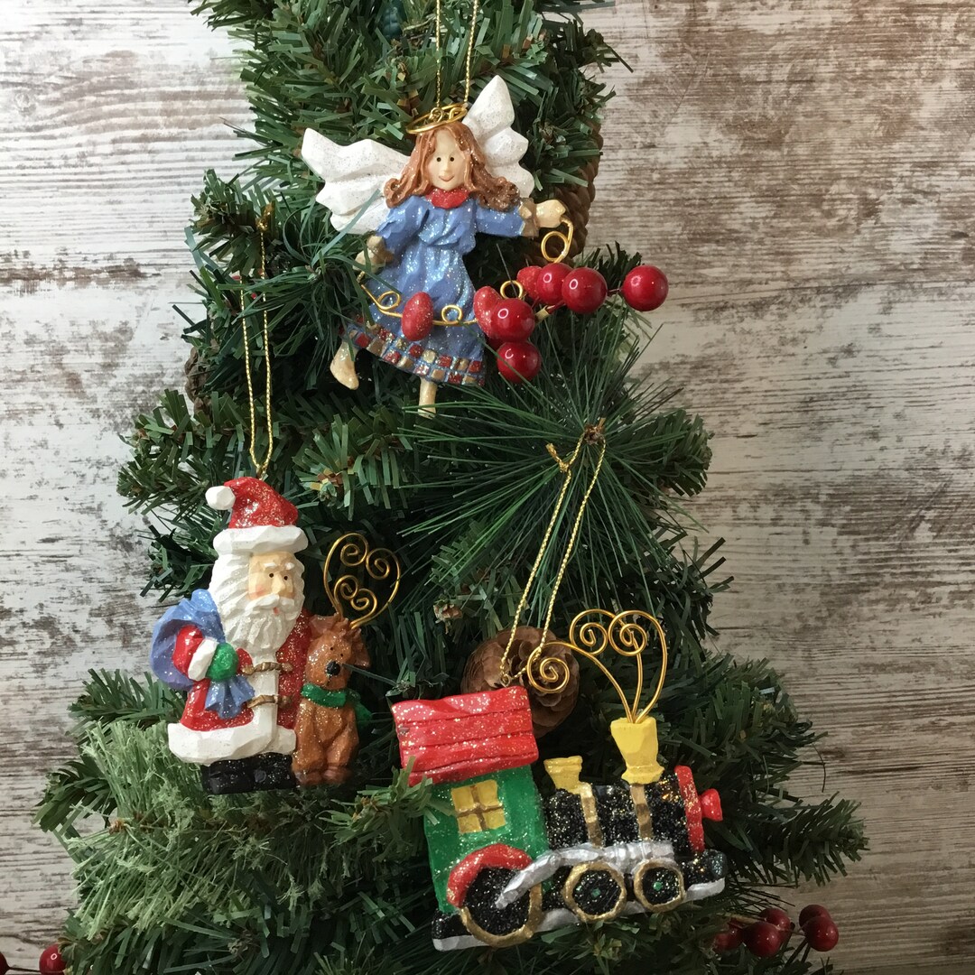 Avon Gift Collection Folkart Sparkle Ornaments Set of 3 Angel Santa ...