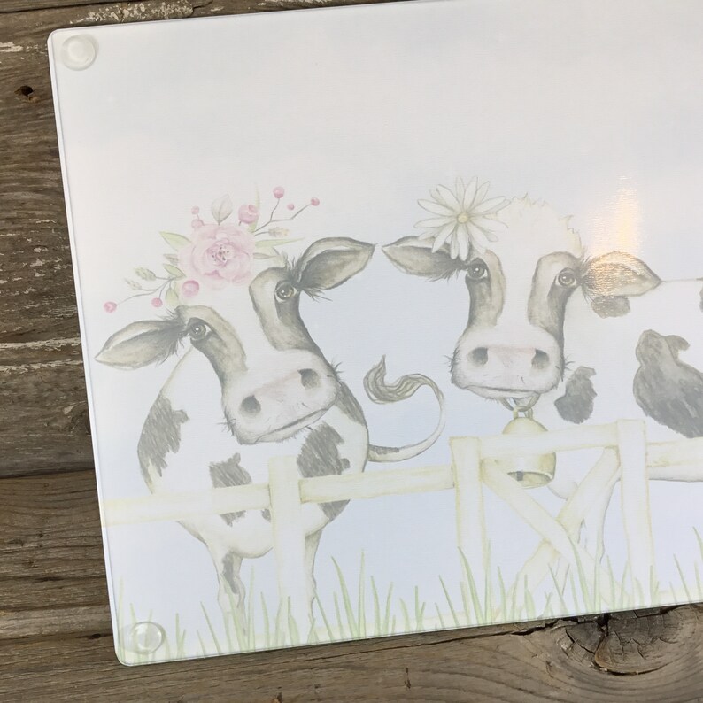 Holstein Cow Friends Glass Cutting Board Kitchen Decor | Etsy
