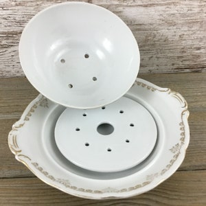 Covered Butter Dish and Strainer Victoria Austria Gold Trim Scalloped ...