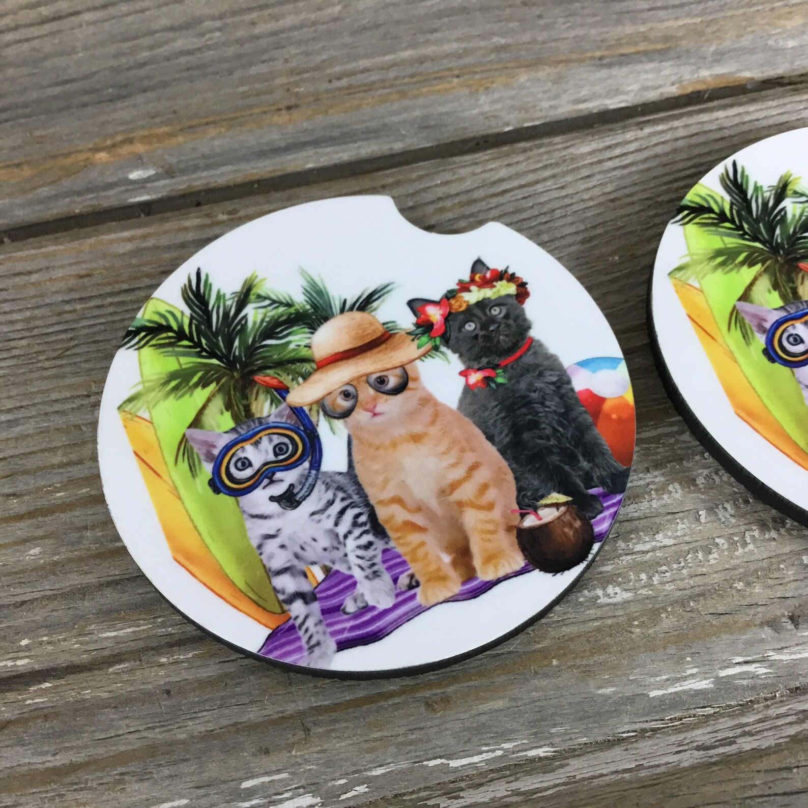 Cat Car Coasters Set of 2 Car Coasters O.C.D. Cat Beach | Etsy