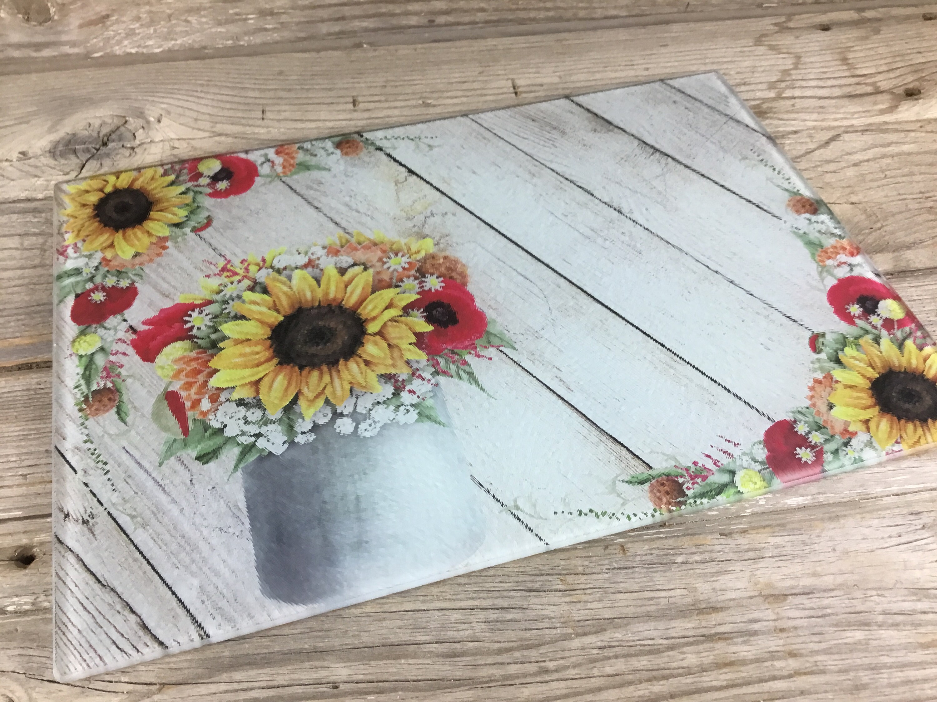 Farm Life Floral Sunflower Glass Cutting Board Kitchen Decor | Etsy