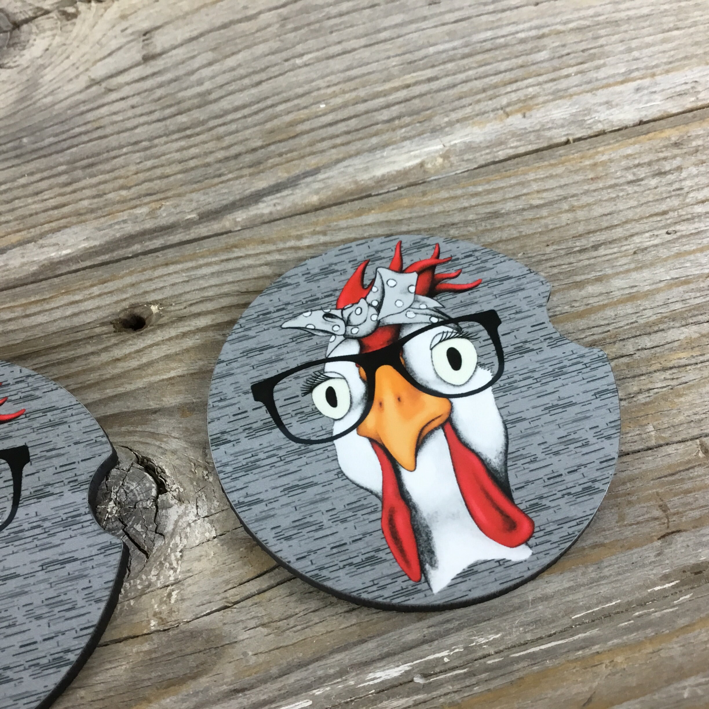 Funny Chicken with Glasses Car Coasters Set of 2 Car Coasters | Etsy