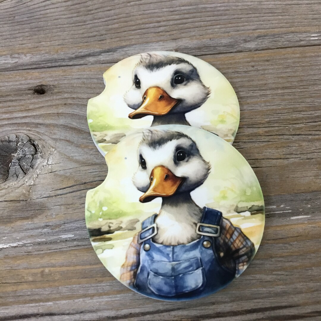 Duck in Flannel Shirt and Bib Overalls Car Coasters, Set of 2 - Etsy