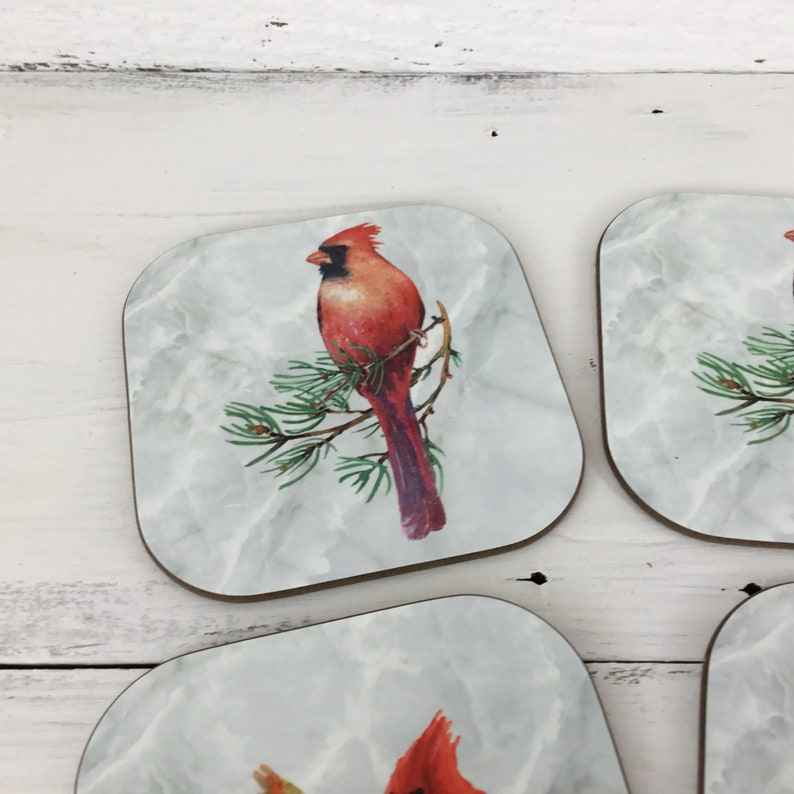 Cardinal Coasters Set of 4 Hardboard Coasters Male Cardinal - Etsy
